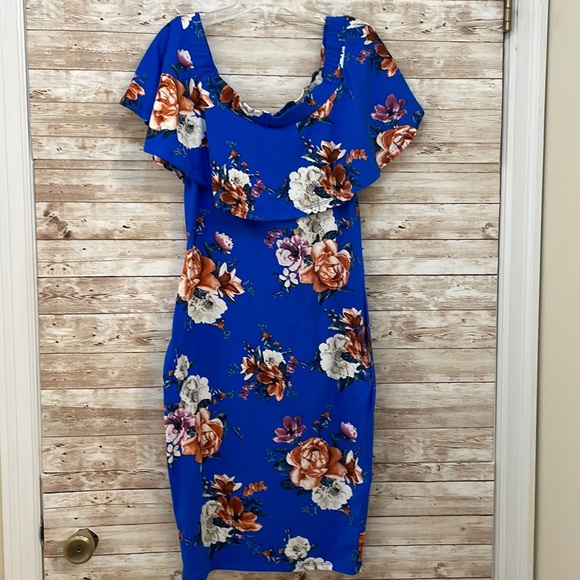 iris | Dresses | Womens Iris Blue Floral Off Shoulder Dress M | Poshmark